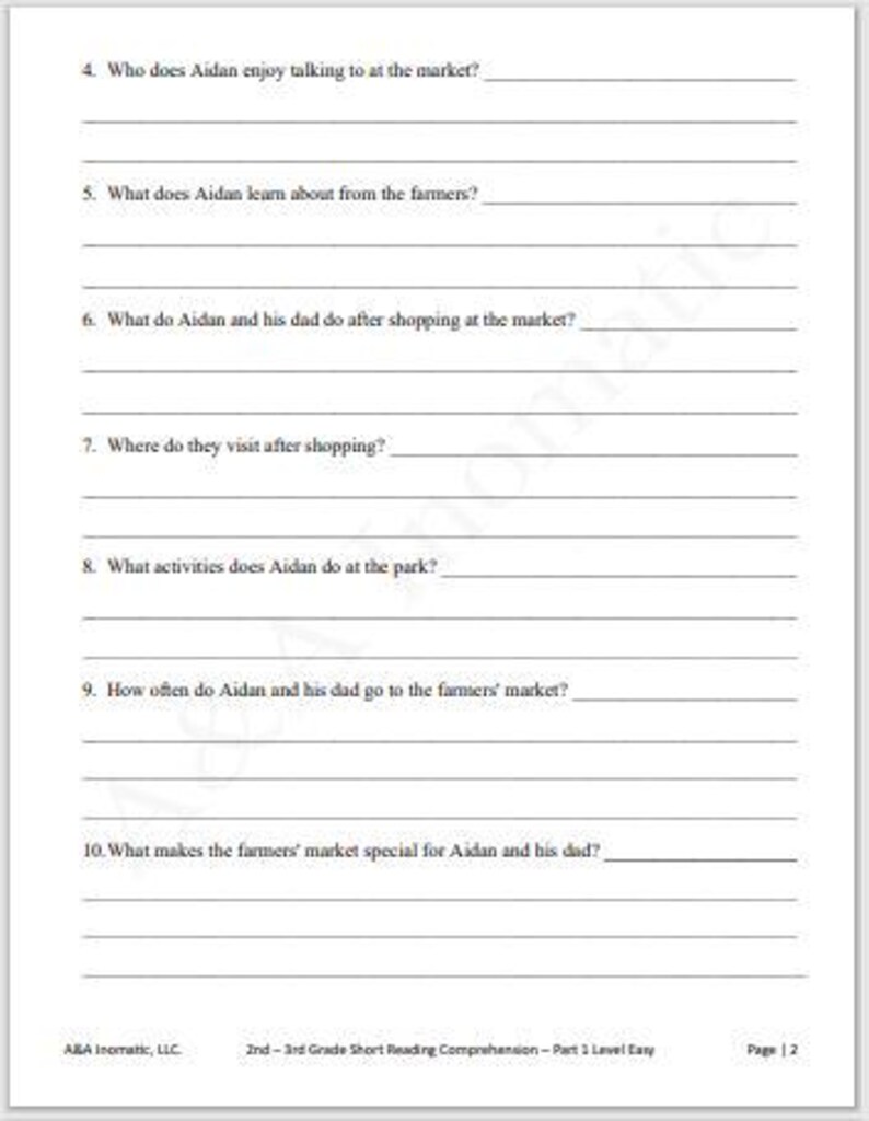 Comprehension Short Reading With Questions for Children Ages 7-8 (part ...