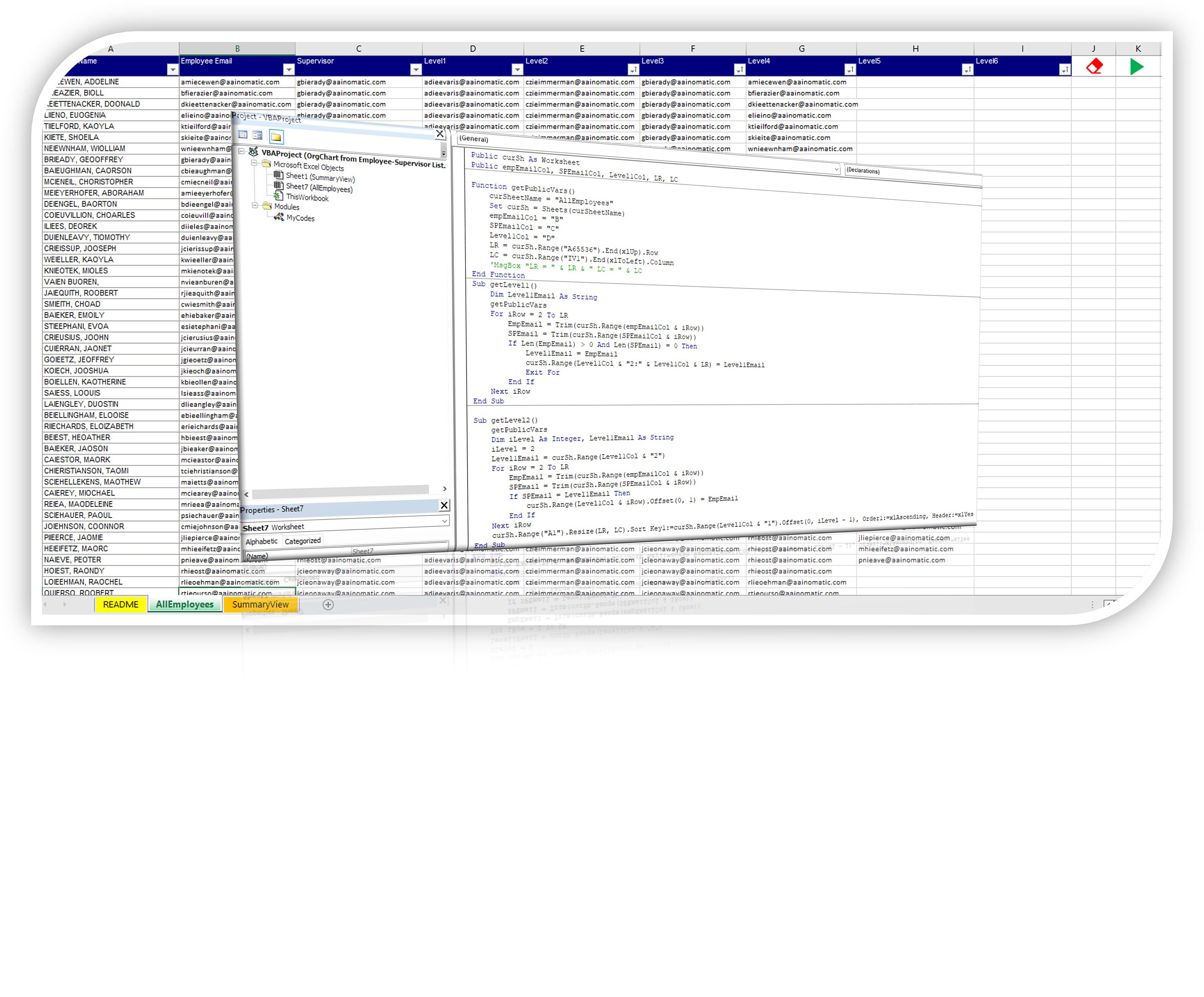 Excel Vba Source File For Transforming A One Dimensional Employee Supervisor Structure Into An