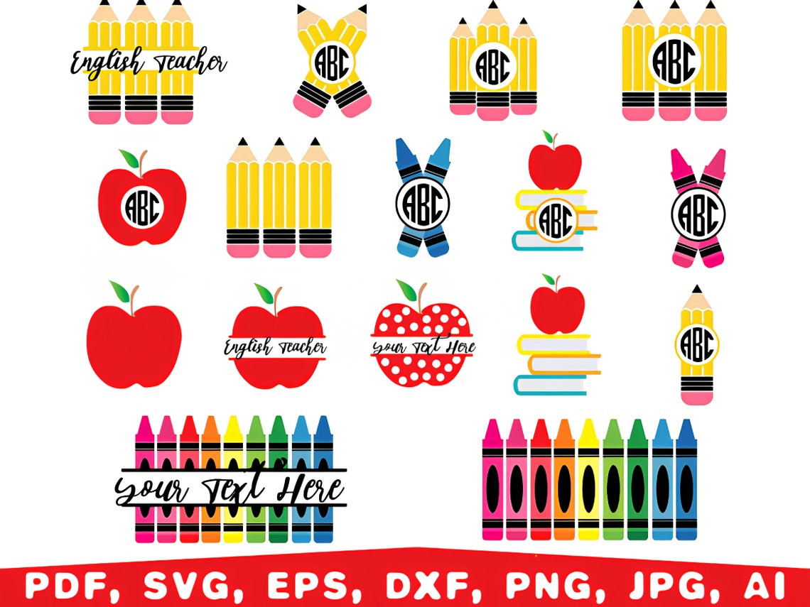 Crayon Split Monogram Svg Crayon Svg Teacher Svg School Etsy