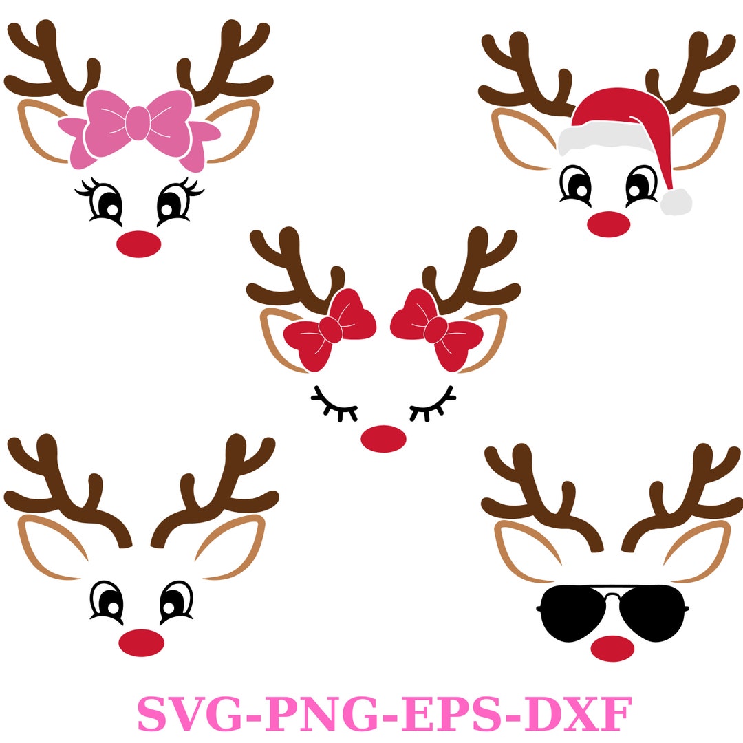 Navidad reno caras SVG PNG paquete, niña reno SVG, niño reno svg ...