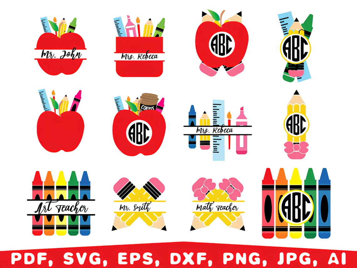Crayon Split Monogram Svg Crayon Svg Teacher Svg School Etsy
