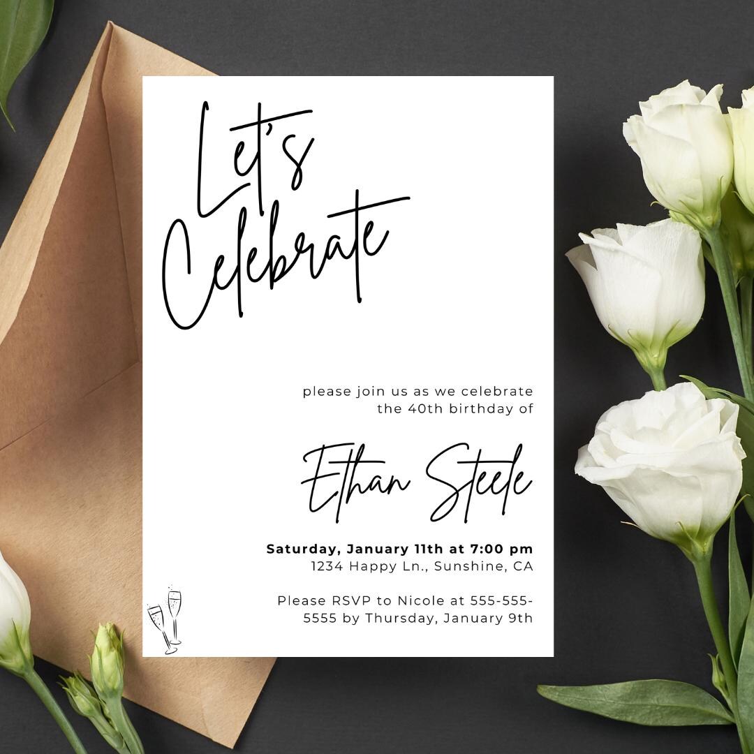 Lets Celebrate Party Invitation Template, Surprise Birthday Party Invite Editable, Anniversary ...
