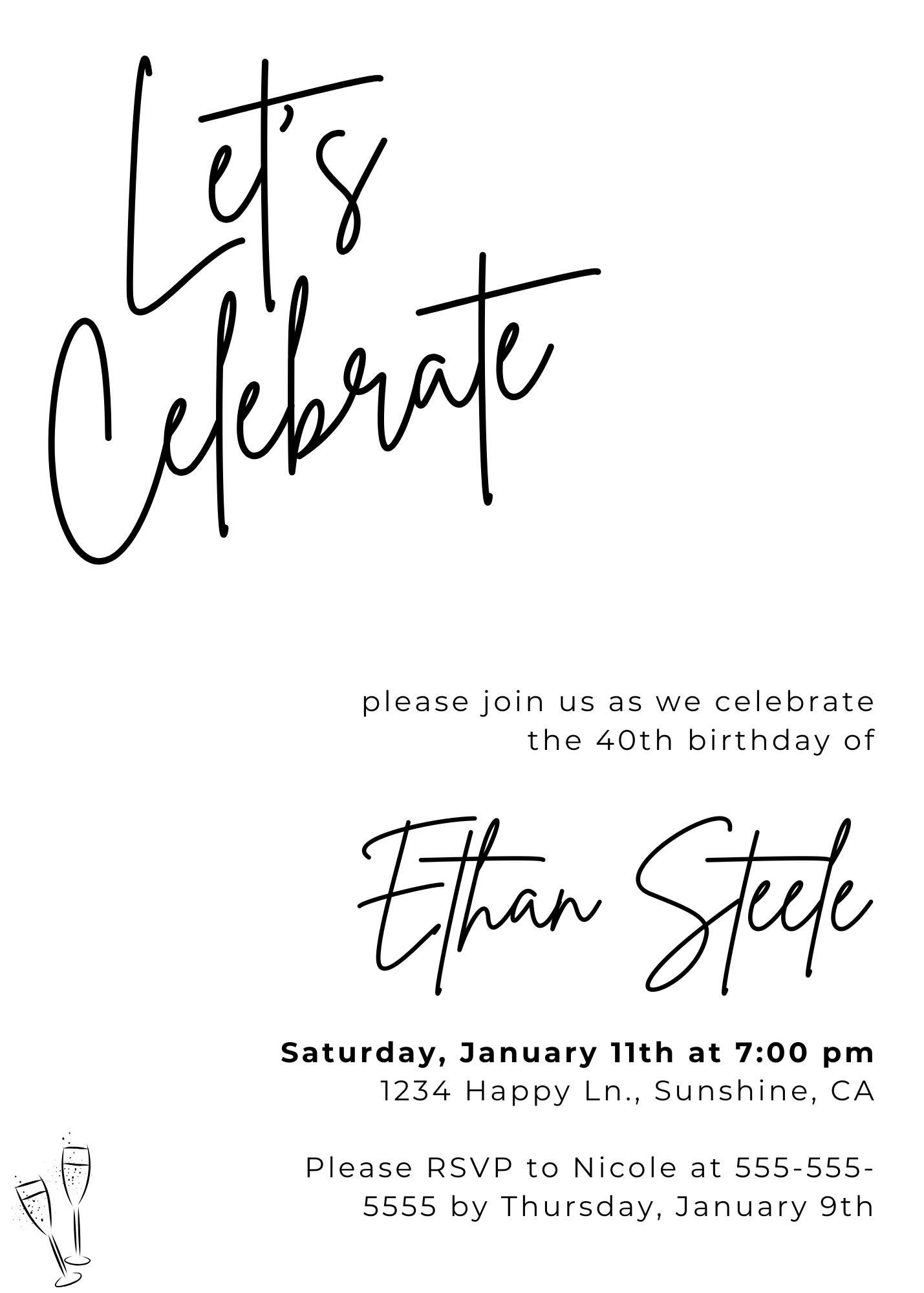 Lets Celebrate Party Invitation Template, Surprise Birthday Party Invite Editable, Anniversary ...