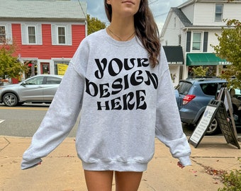 Ash Grey Gildan 18000 Mockup Sweatshirt Mock up Ash Gray Oversized ...