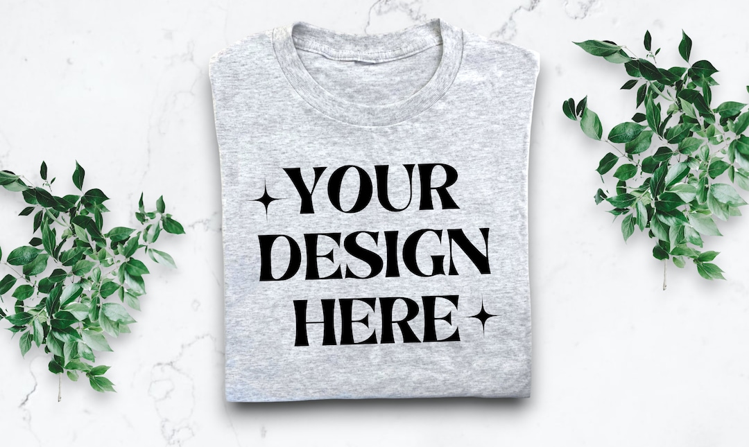 Flat Lay Gildan 5000 Mockup Ash Grey Mockup Folded T-shirt Flat Lay ...