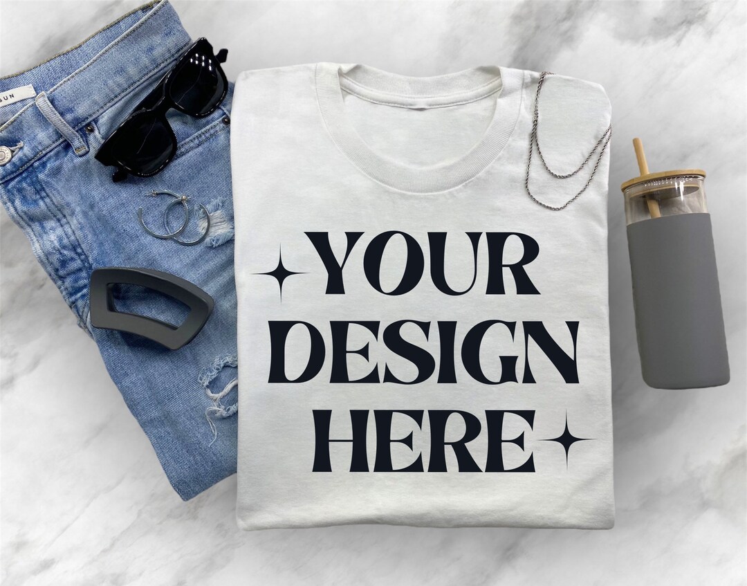 Flat Lay Gildan 5000 Mockup White Mockup Folded T-shirt Flat Lay Mockup ...