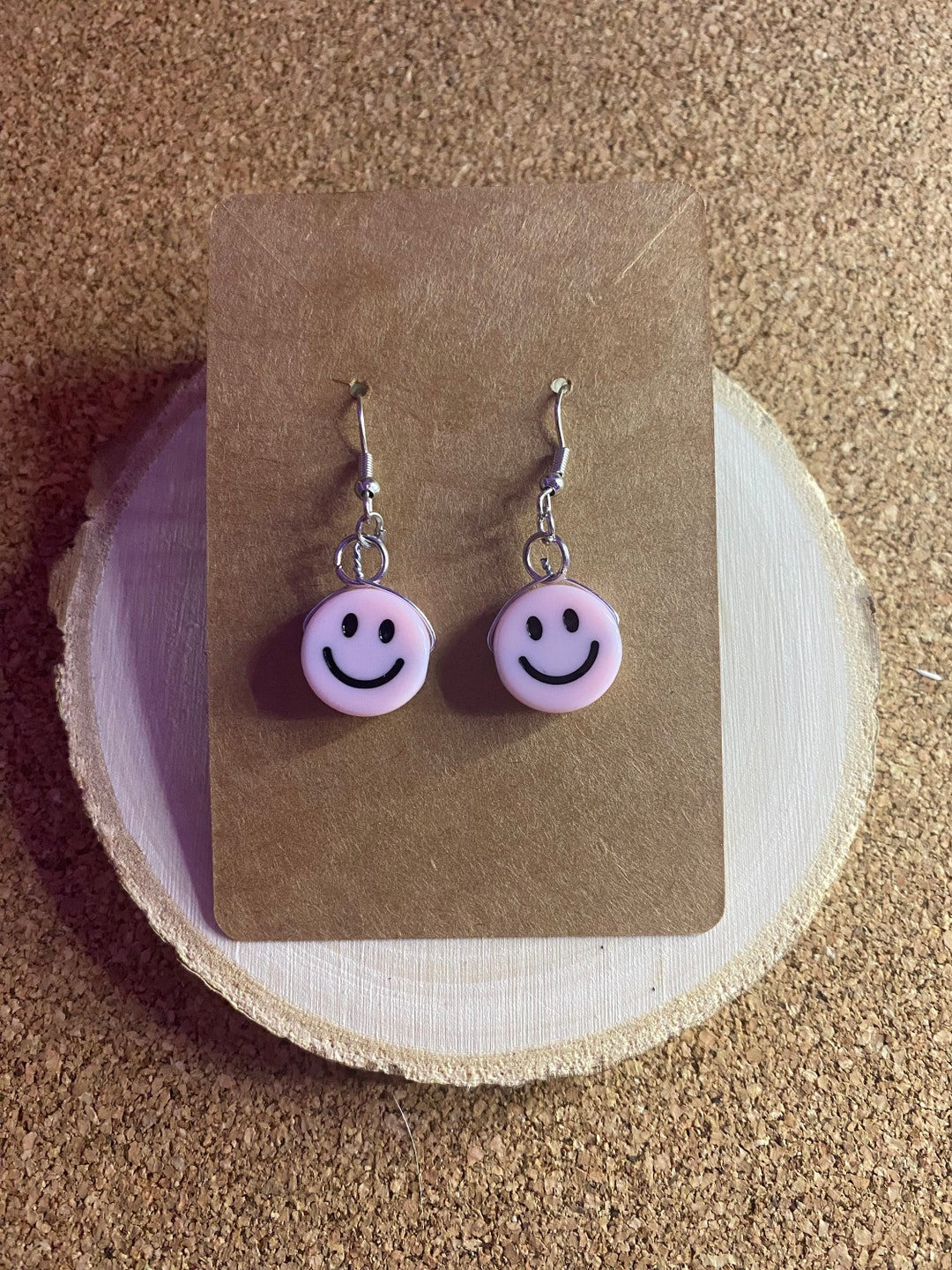 Adorable Light Pink Smiley Face Dangle Earrings // Smiley Face - Etsy