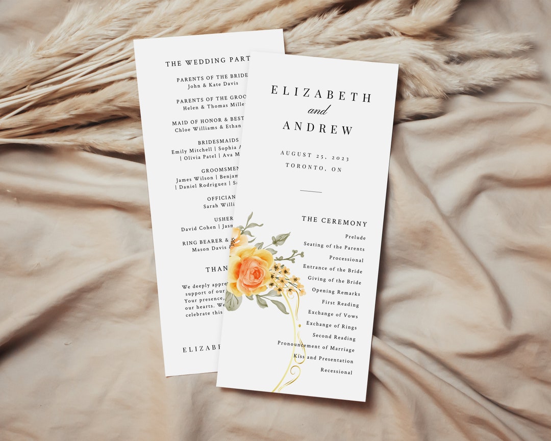 Church Wedding Ceremony Program Template | Floral Church Program ...