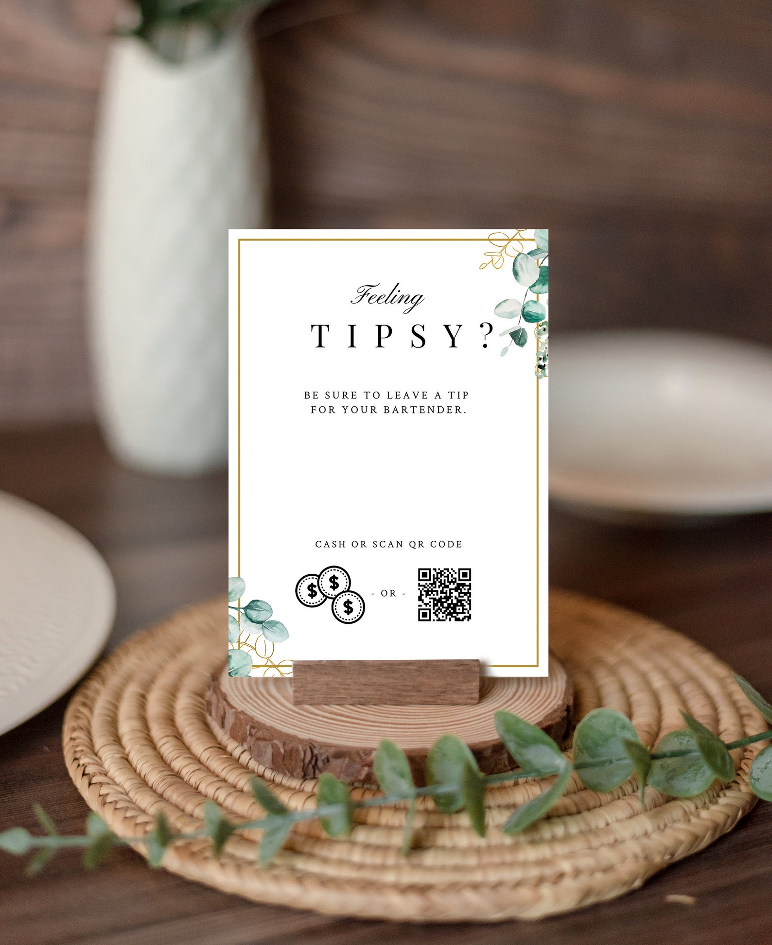 Minimalist Tip Your Bartender Sign Template Feeling Tipsy - Etsy