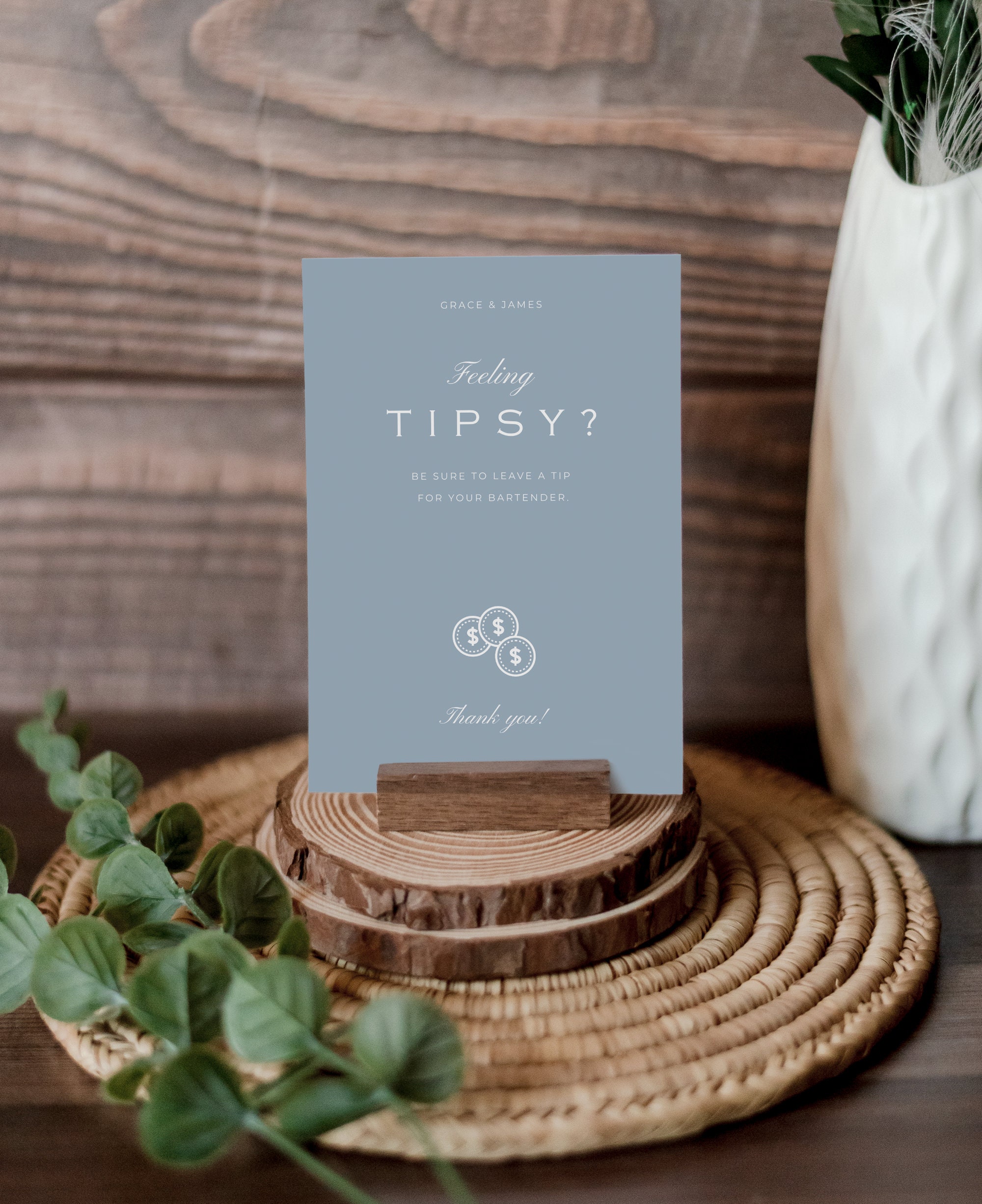 Dusty Blue Tip Your Bartender Sign Template Wedding Bar Sign - Etsy