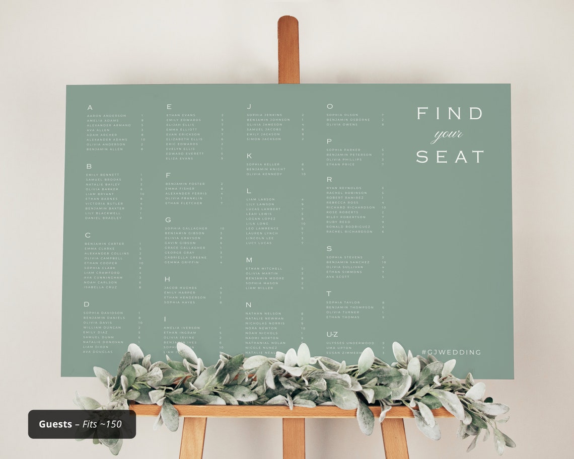 Sage Green Seating Chart | Green Wedding Seating Poster | Sage Table ...