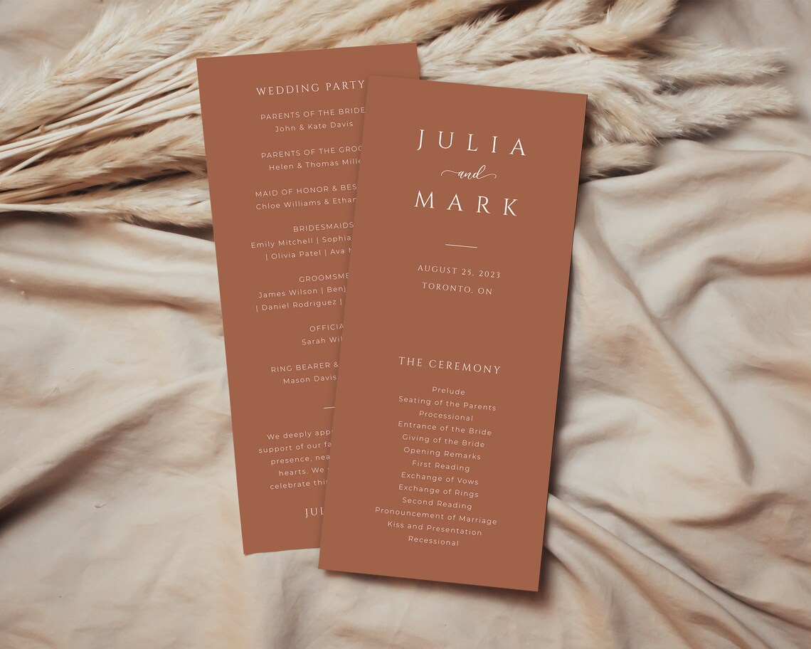 Church Wedding Ceremony Program Template | Terracotta Wedding Program ...