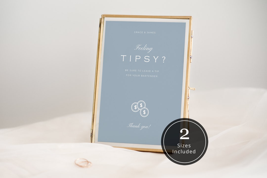 Dusty Blue Tip Your Bartender Sign Template | Wedding Bar Sign | Event ...