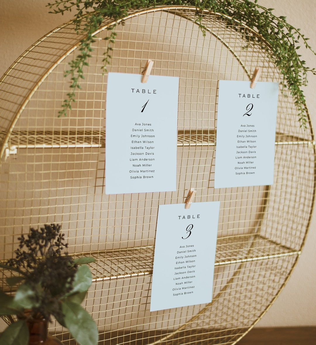 Light Blue Table Seating Chart 4x6 5x7 | Wedding Seating Chart Cards ...