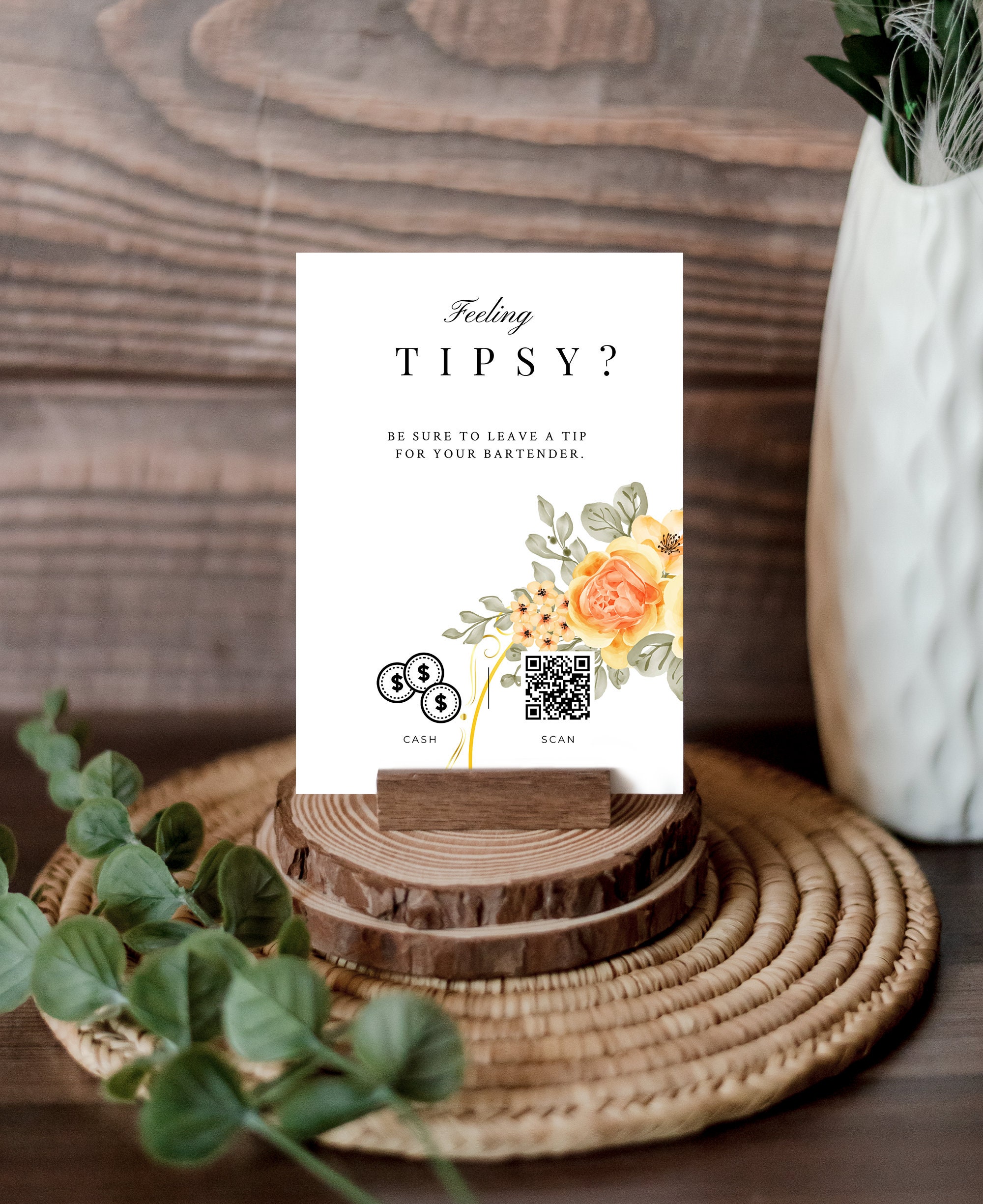 Minimalist Tip Your Bartender Sign Template Floral Wedding Bar Sign Tip ...