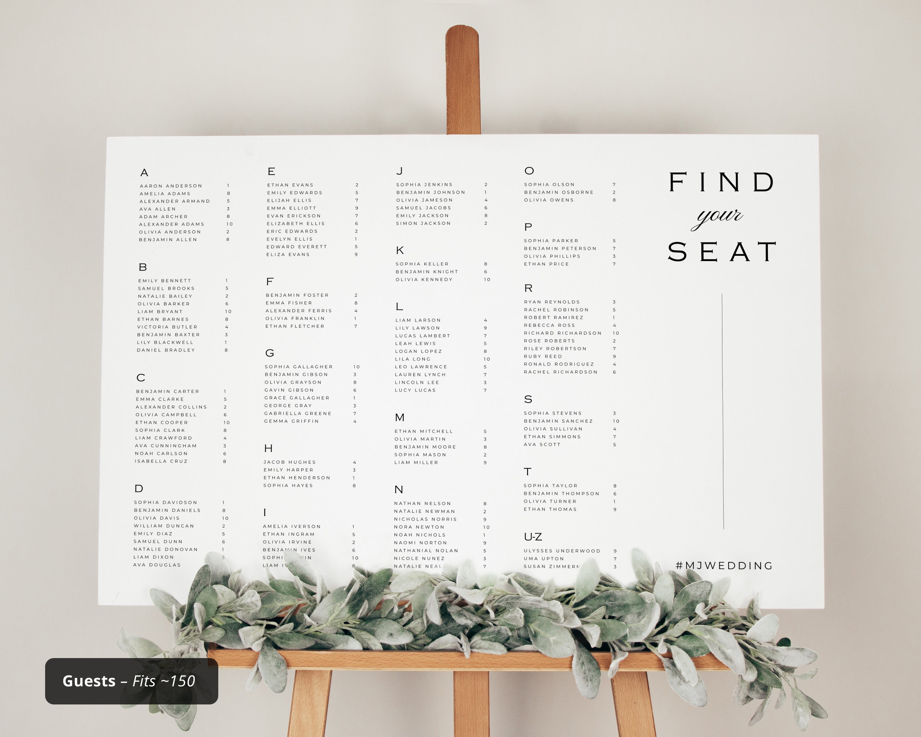 Seating Chart Poster Size Seating Chart Sign Alphabetical - Etsy