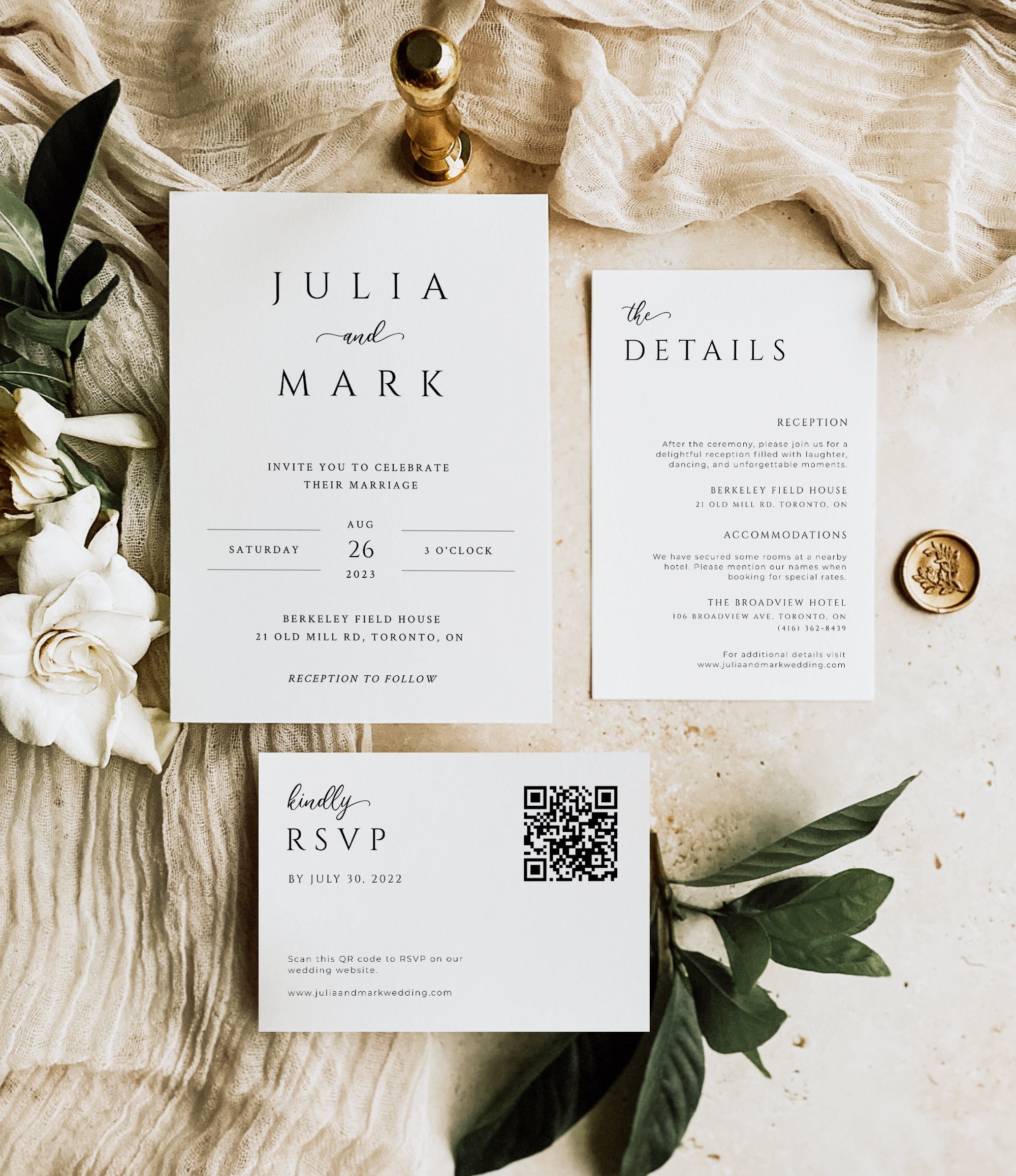 Wedding Invitation QR Code RSVP Minimal Wedding Invite Suite Modern ...