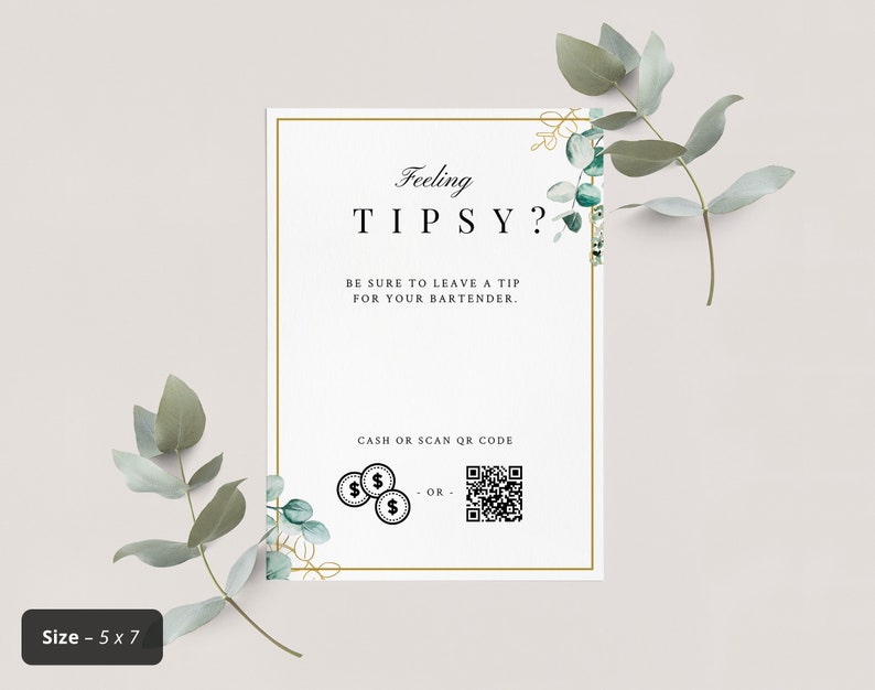 Minimalist Tip Your Bartender Sign Template Feeling Tipsy - Etsy