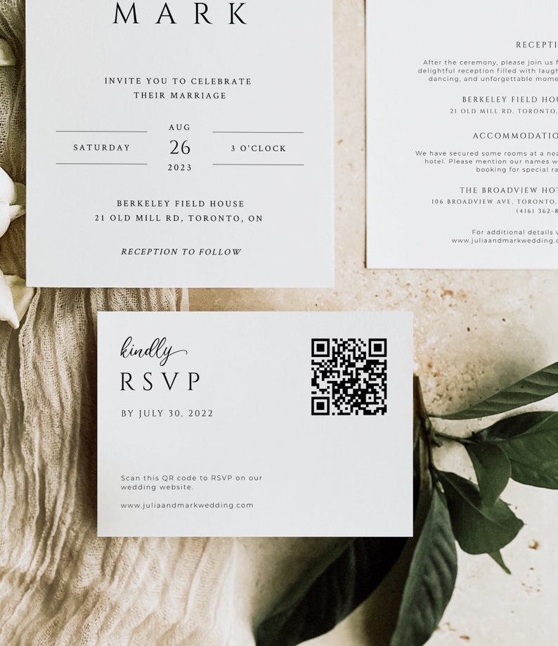 Wedding Invitation QR Code RSVP Minimal Wedding Invite Suite Modern ...