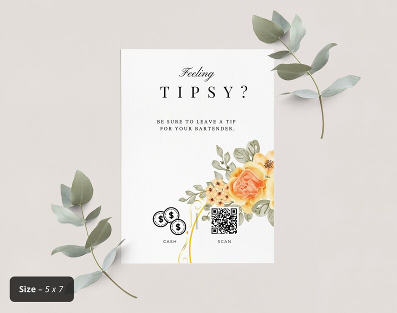 Minimalist Tip Your Bartender Sign Template Floral Wedding Bar Sign Tip ...