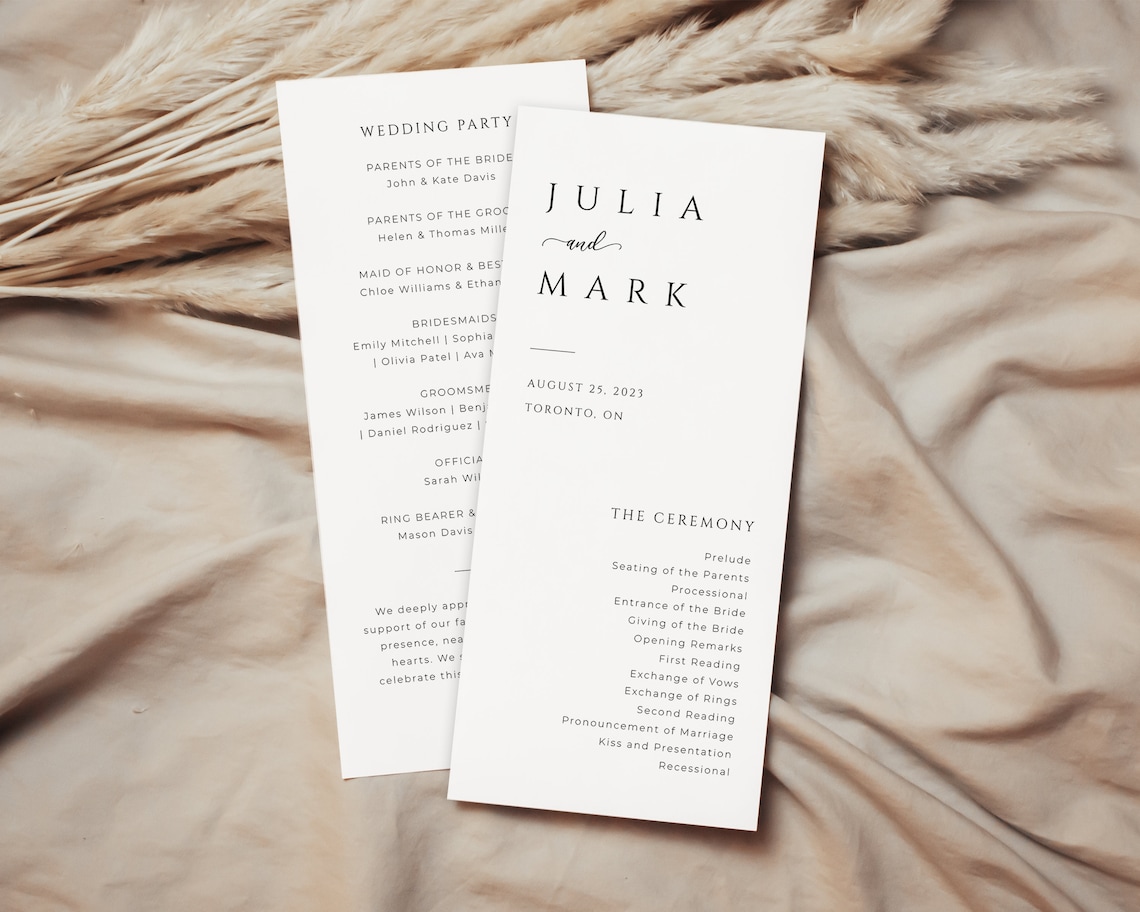 Church Wedding Ceremony Program Template | Minimalist Wedding Program ...