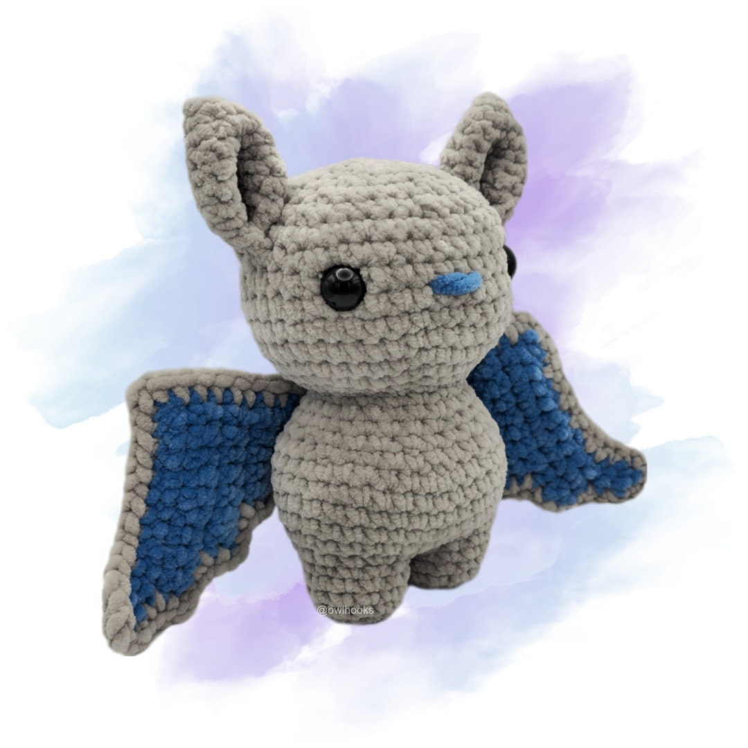 Bat Soft Toy, Grey and Blue Bat, Handmade Crochet, Animal Lover Gift ...