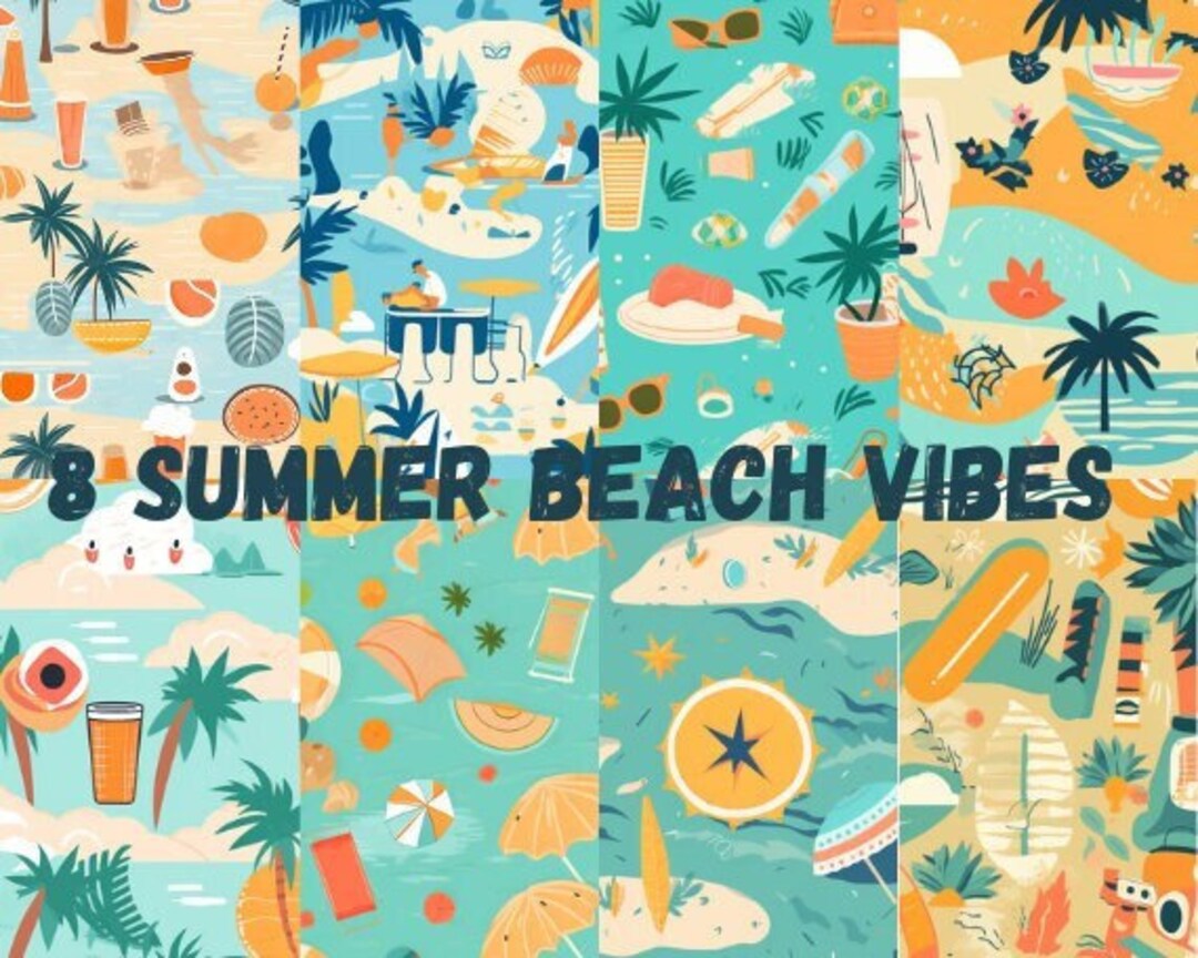 Summer Beach Day, Digital Paper, Seamless Summer Beach Day Pattern ...