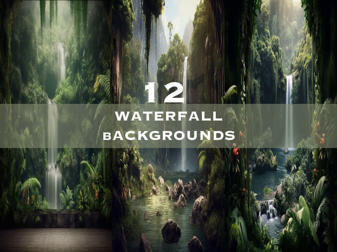 Waterfall Digital Backdrop, Forest Waterfall Theme, Forest Backdrop ...