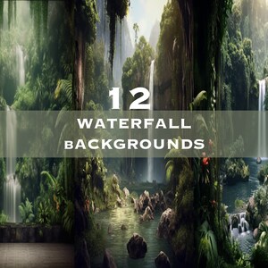 Waterfall Digital Backdrop, Forest Waterfall Theme, Forest Backdrop ...