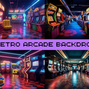 Retro Arcade Digital Backdrops, Retro Theme, Arcade Theme, Gaming, Vintage Theme Backdrop ...
