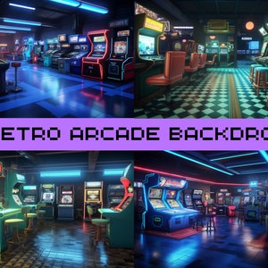 Retro Arcade Digital Backdrops, Retro Theme, Arcade Theme, Gaming ...