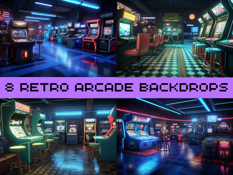 Retro Arcade Digital Backdrops, Retro Theme, Arcade Theme, Gaming, Vintage Theme Backdrop ...