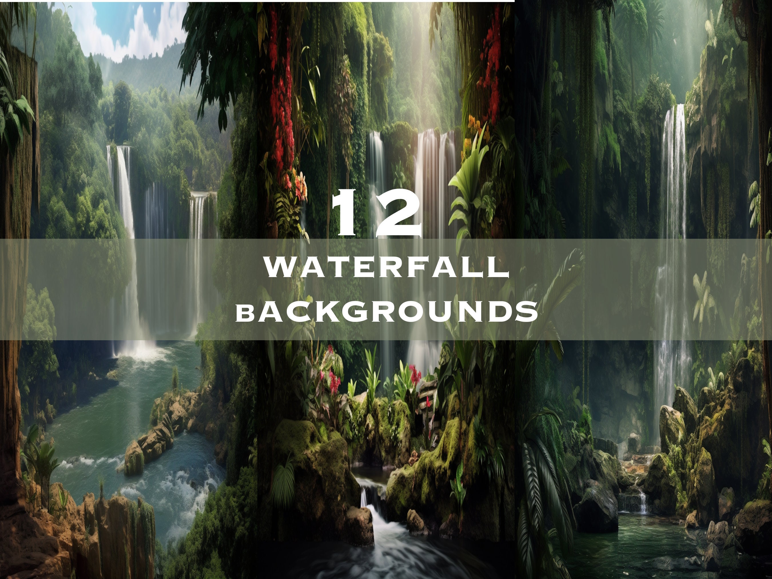 Waterfall Digital Backdrop, Forest Waterfall Theme, Forest Backdrop ...