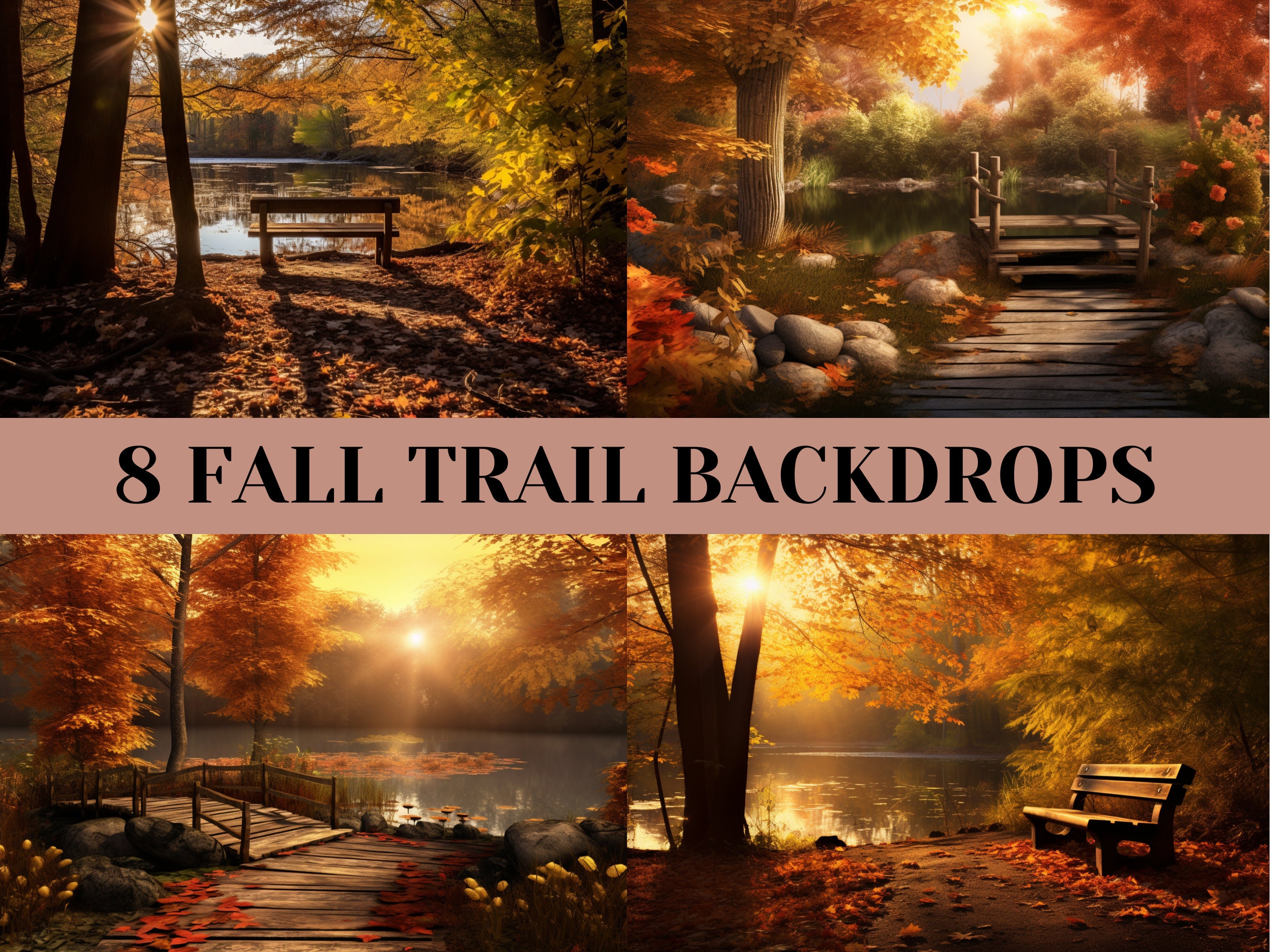 Fall Trail Digital Backdrop, Fall Theme, Autumn Theme, Park, Fall ...