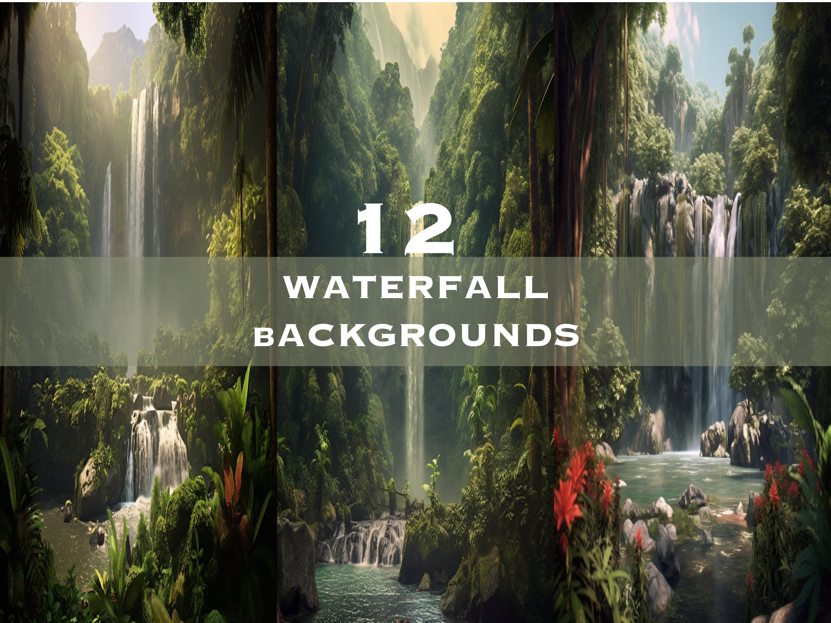 Waterfall Digital Backdrop, Forest Waterfall Theme, Forest Backdrop ...