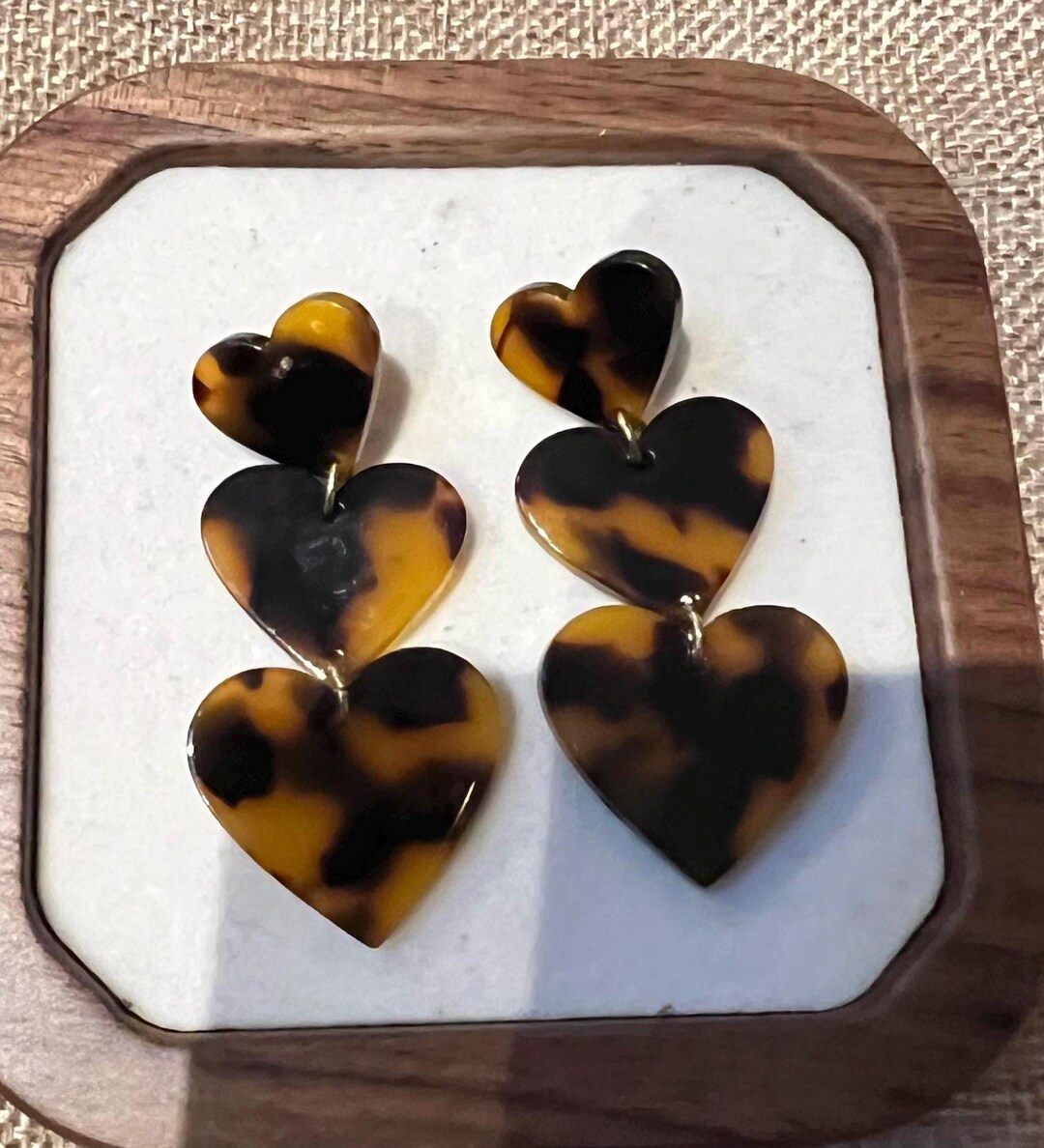 Three Heart Earrings, Erica Style, Marbled Brown, by Lesbijouxdeprune ...