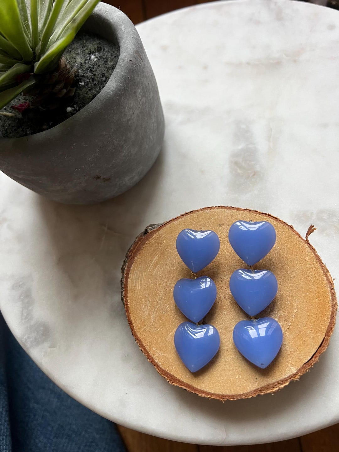 Erica Style Earrings Sezane Trio Heart Lesbijouxdeprune Green or Blue ...