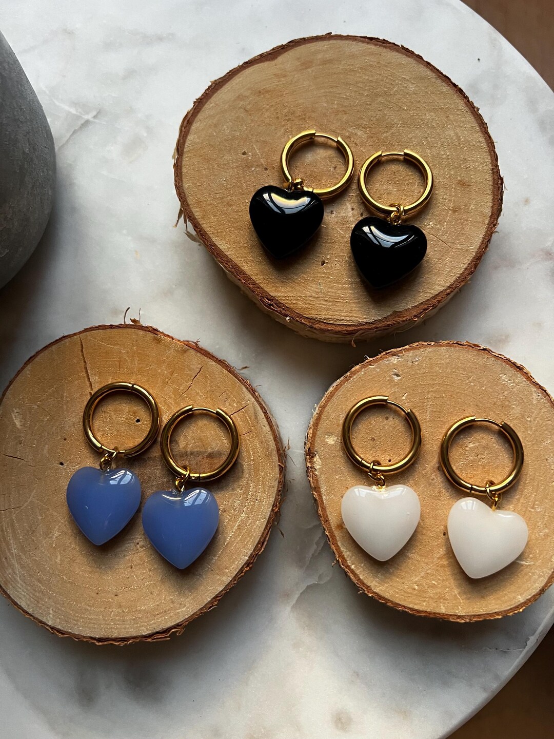 PIPPA Style Heart Earrings Sezane Blue Black or White Lesbijouxdeprune ...