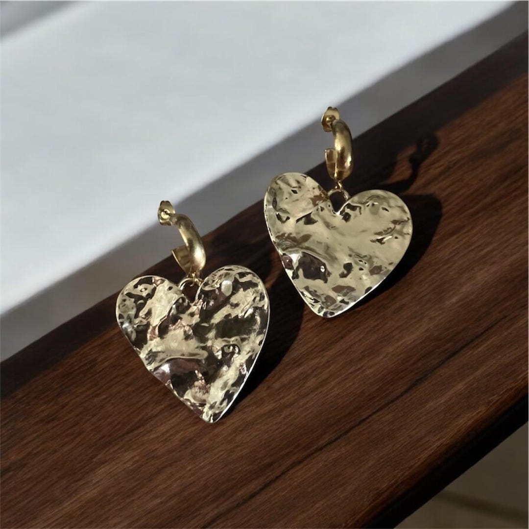 Sezane Pangea Style Gold Heart Earrings Lesbijouxdeprune - Etsy