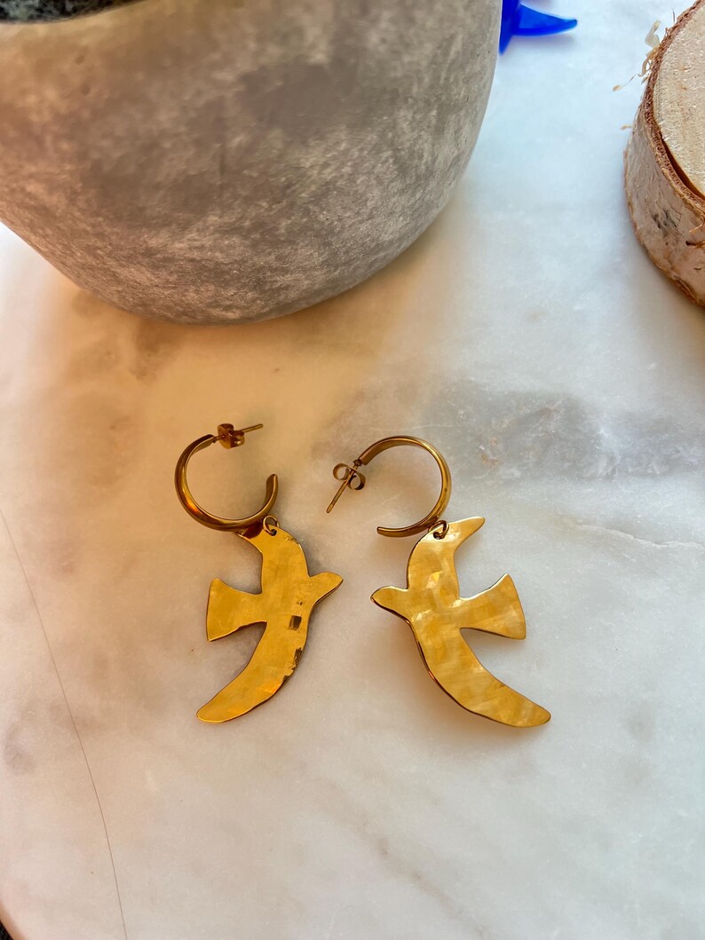 Sezane Pangea Style Earrings in Bird and Dove Design, Blue, Green ...