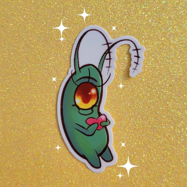 Kawaii Plankton Vinyl Sticker | Chibi Spongebob Fan Art Decal | Cute ...