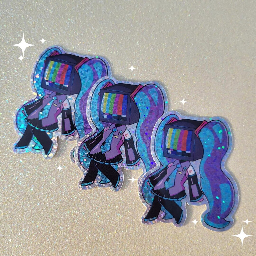 Glitter TV Head Miku Sticker | Sparkly Vinyl Sticker | Cute Hatsune ...