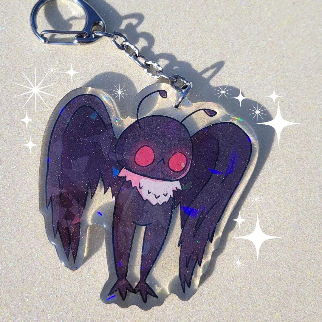 Chibi Mothman Keychain: Holographic Glitter Acrylic Charm - Etsy
