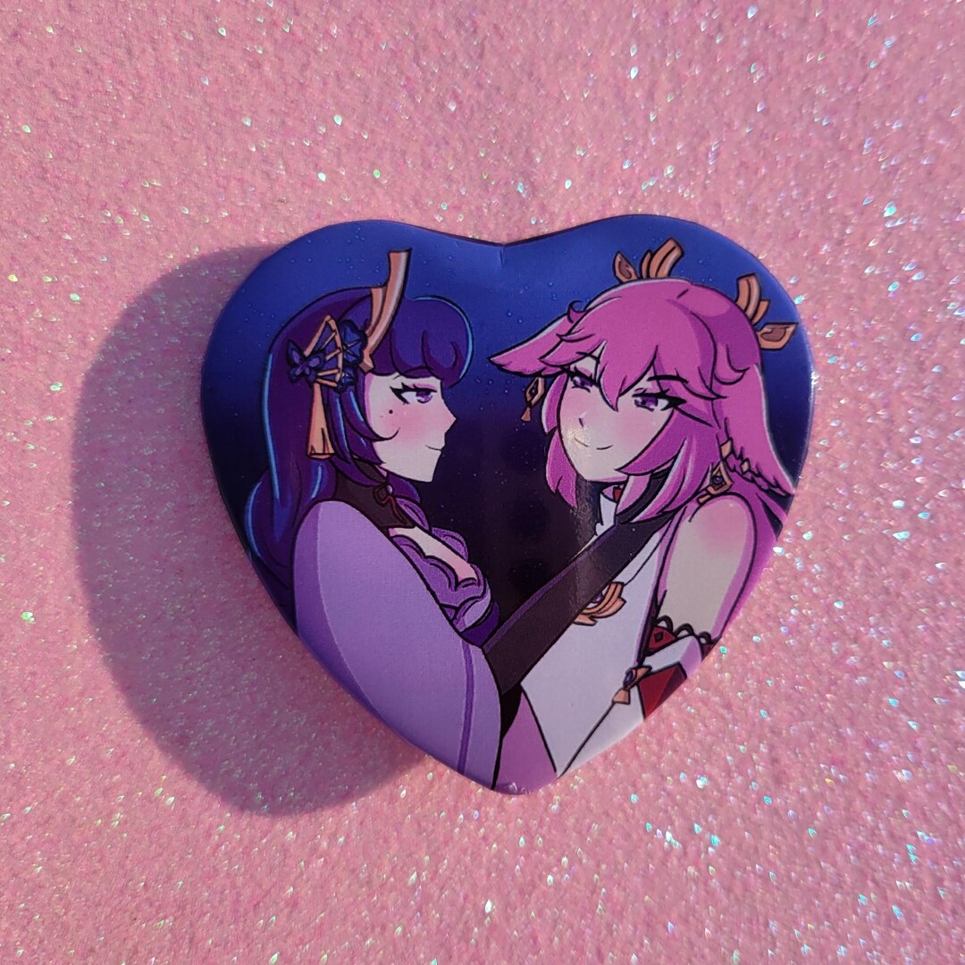 Eimiko Heart Pin: Genshin Impact Yae Miko X Raiden Shogun 2" Tin Plate ...