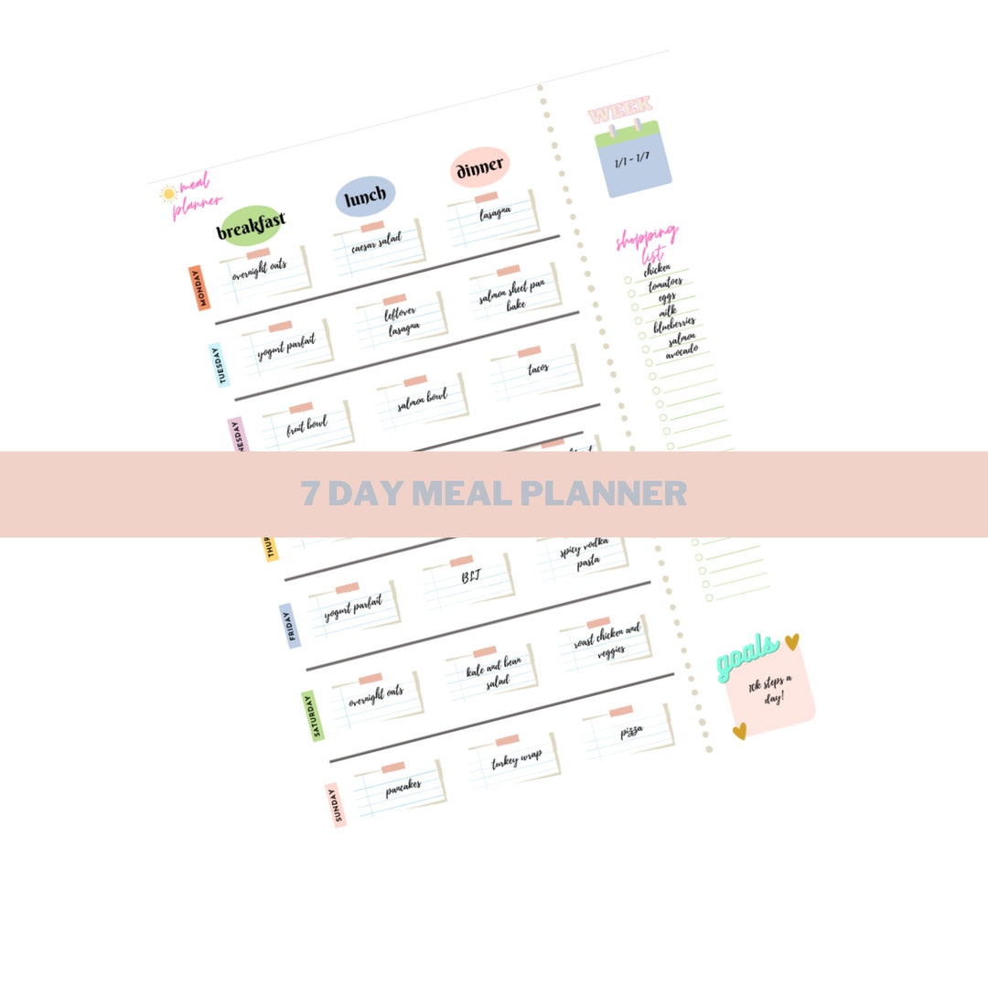 Printable PDF Weekly and Daily Meal Planner, Food Diary, Meal Tracker ...