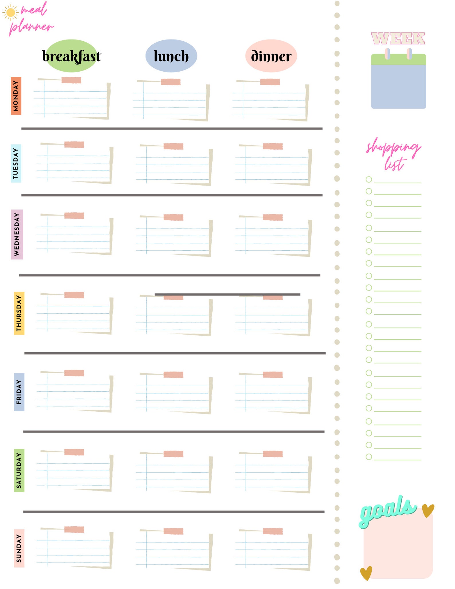 Printable PDF Weekly and Daily Meal Planner, Food Diary, Meal Tracker ...