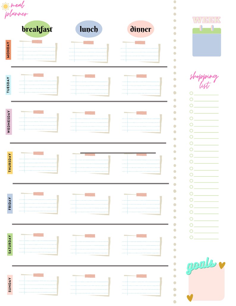 Printable PDF Weekly and Daily Meal Planner, Food Diary, Meal Tracker ...