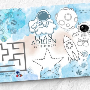 Space Theme Birthday Party Coloring Placemat for Kids Editable Template ...