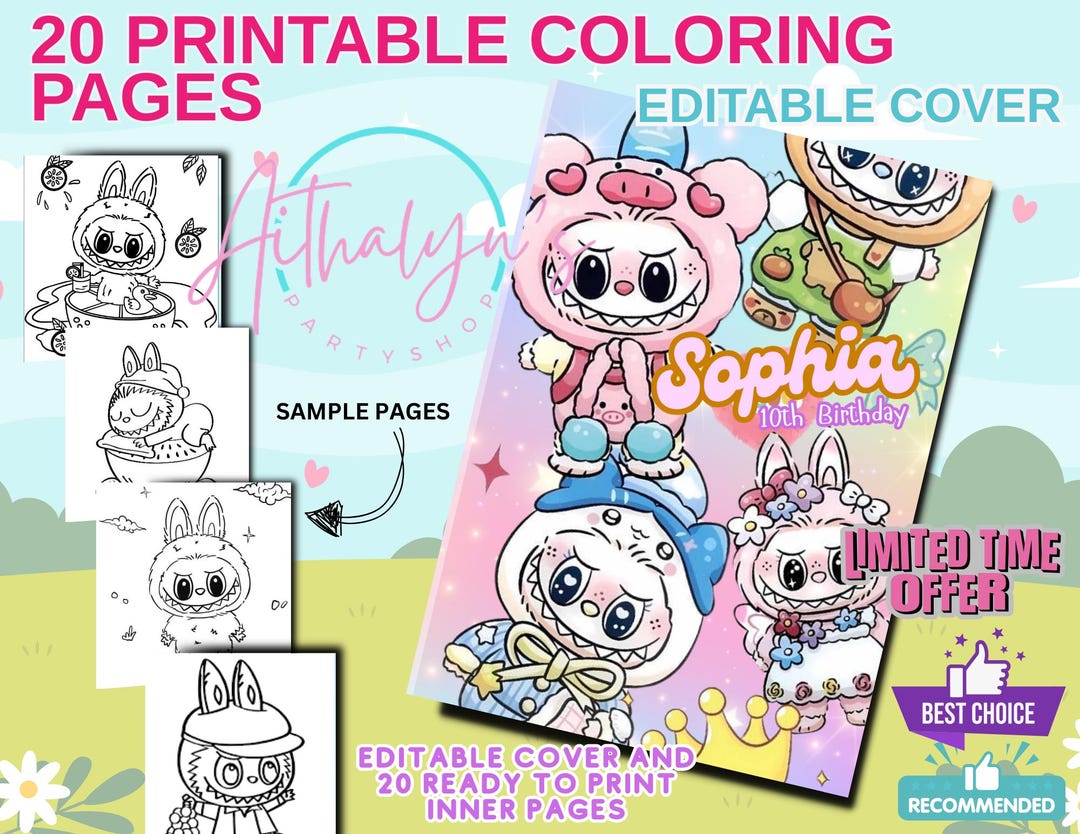 Kawaii Coloring Book Editable BUBU Design Cute Template Personalized ...