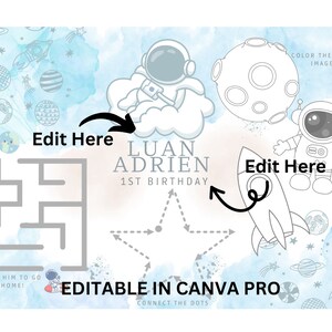 Space Theme Birthday Party Coloring Placemat for Kids Editable Template ...